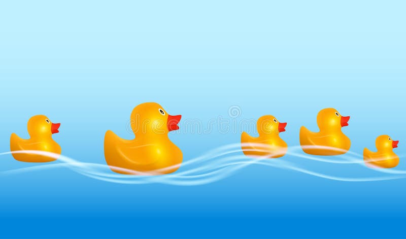 Yellow Rubber Ducks in the Blue Waves Stock Illustration - Illustration ...