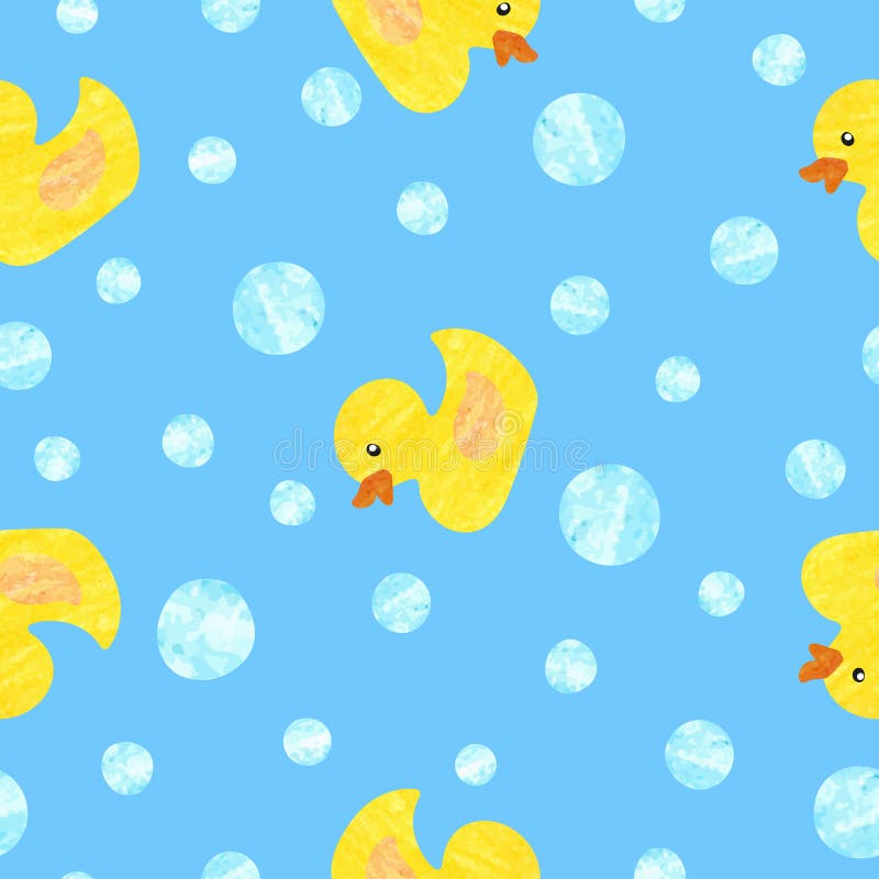 Yellow Rubber Ducks and Bubbles Vector Illustration. Stock Vector - Illustration of duckling ...