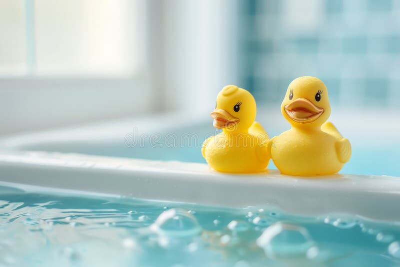 Yellow Rubber Ducks on the Edge of the Bathroom Stock Image - Image of ...