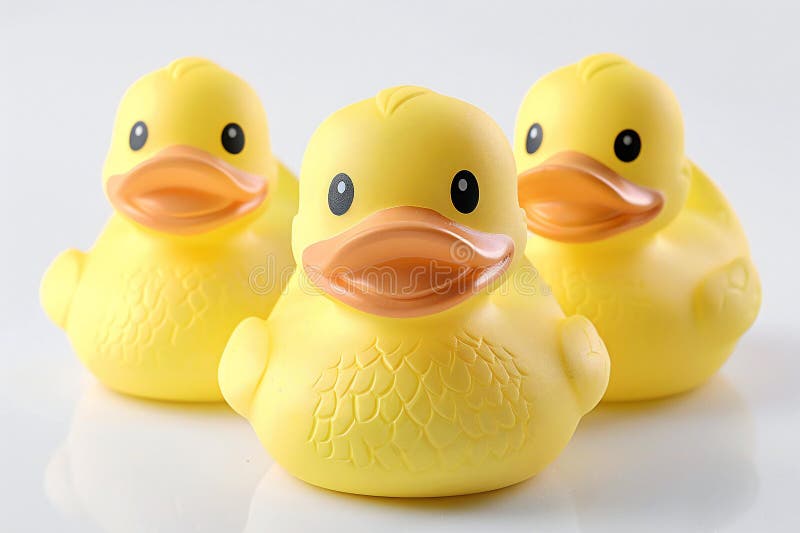 Yellow Rubber Ducks Isolated on White Background, Front View, Side View ...