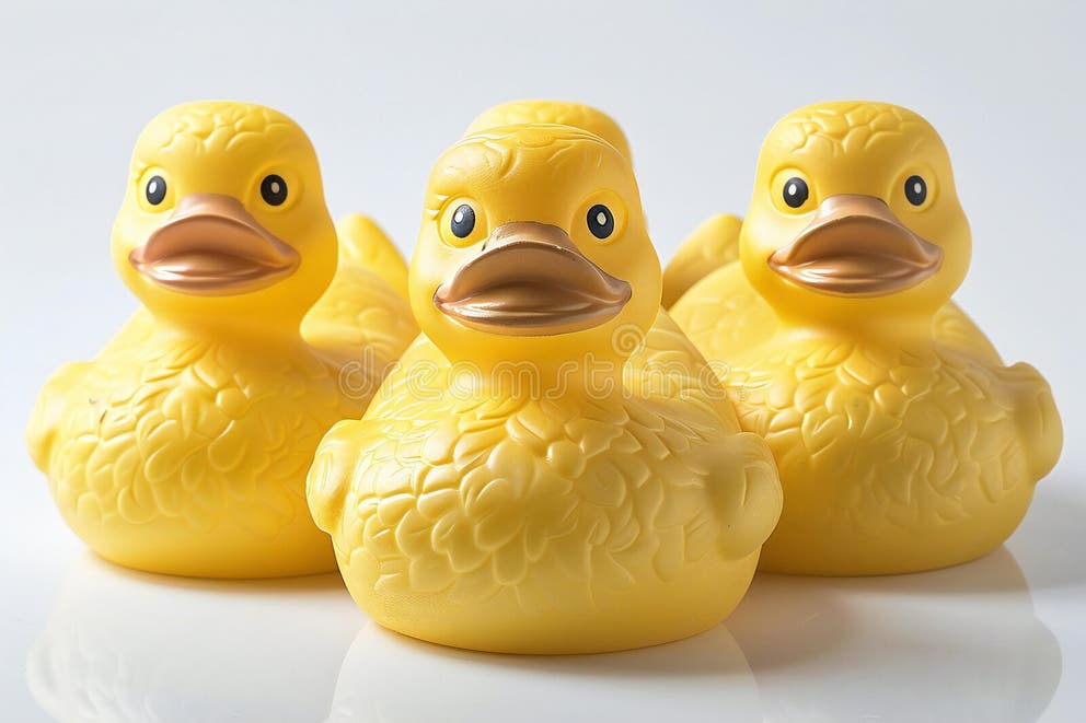 Yellow Rubber Ducks Isolated on White Background, Front View, Side View ...