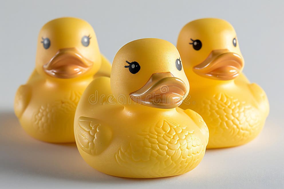Yellow Rubber Ducks Isolated on White Background, Front View, Side View ...