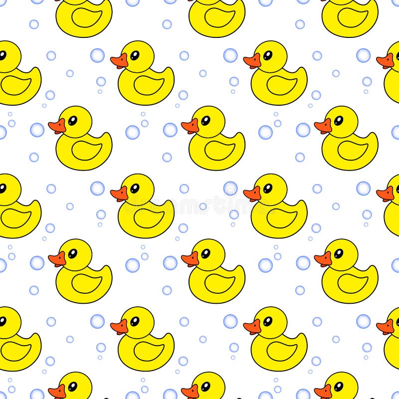 Yellow Rubber Ducks and Soap Bubbles on White Background. Seamless Pattern. Vector. Stock Vector ...