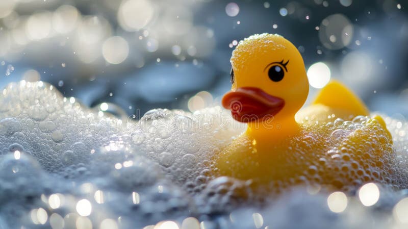 Yellow Rubber Ducky Floating in Bathtub Stock Photo - Image of summer ...