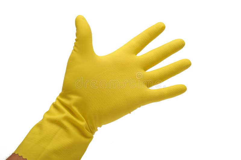 Yellow Rubber Glove on Hand Stock Image - Image of isolated, glove ...