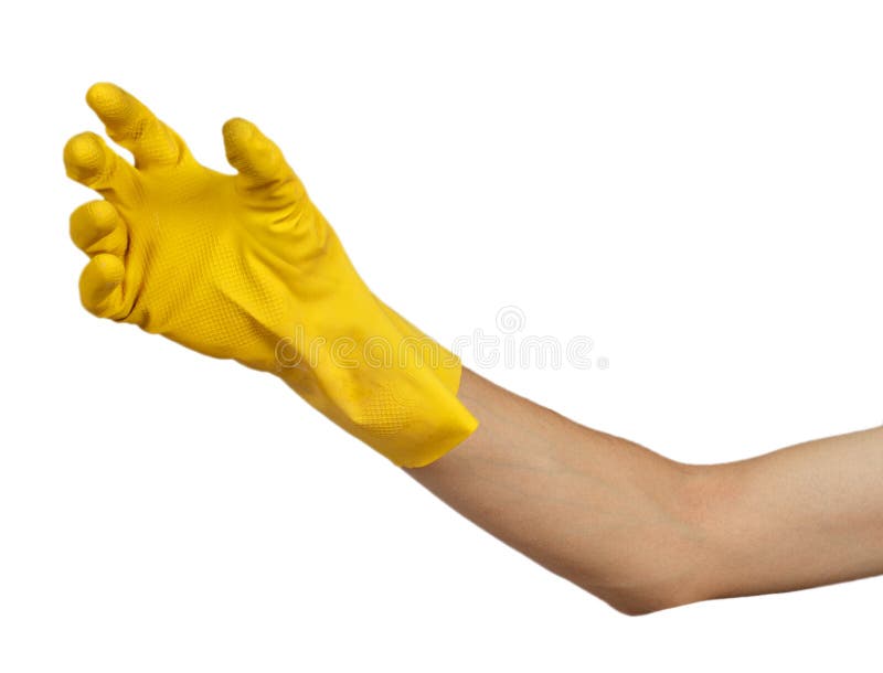 Yellow Rubber Glove on His Hand Stock Image - Image of background ...
