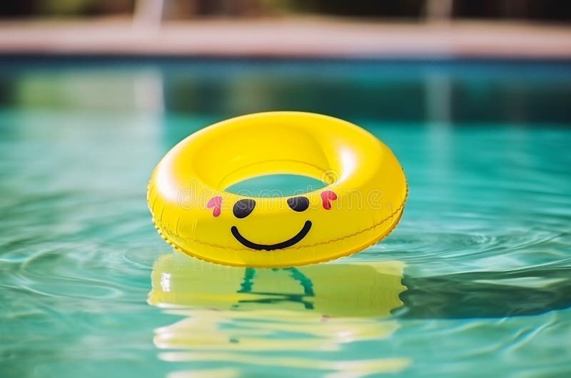 Yellow Rubber Ring Smiling in Pool on Tropical Resort. Generative AI ...