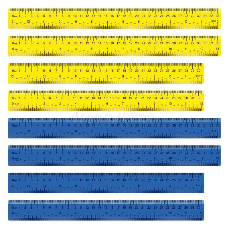 A Yellow Ruler Marked with Centimeters, Inches and Combined Rectangular ...
