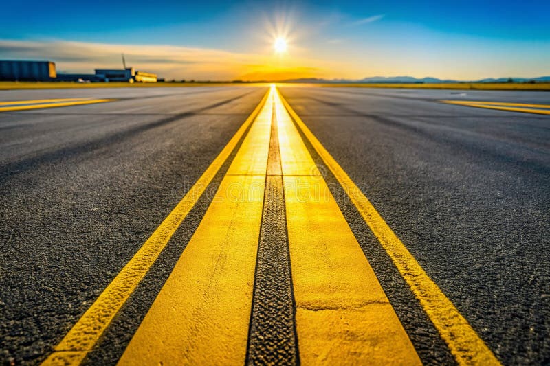 Yellow Runway Markings on a Minimalist Airport Asphalt Surface a Study ...