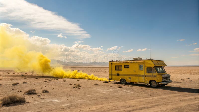 Yellow RV Desert Escape Smoke Trail Composition Stock Illustration ...