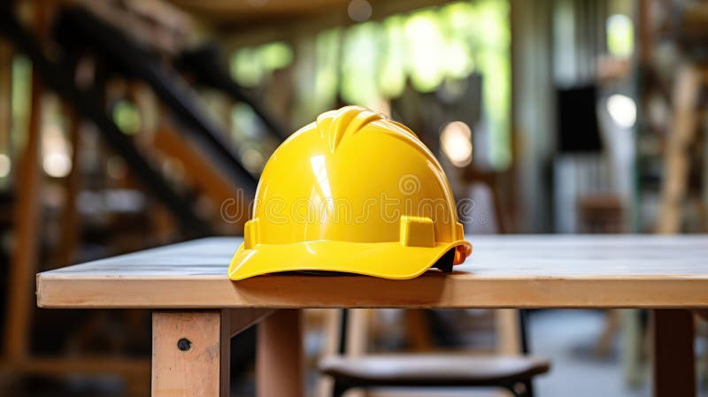 Yellow Safety Construction Helmet on a Table Stock Illustration ...