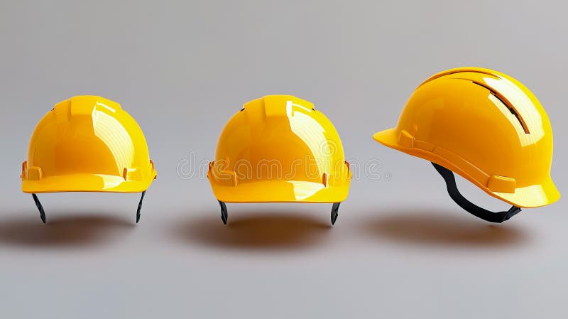 A Yellow Safety Helmet Shown in Four Different Projections: Front View ...