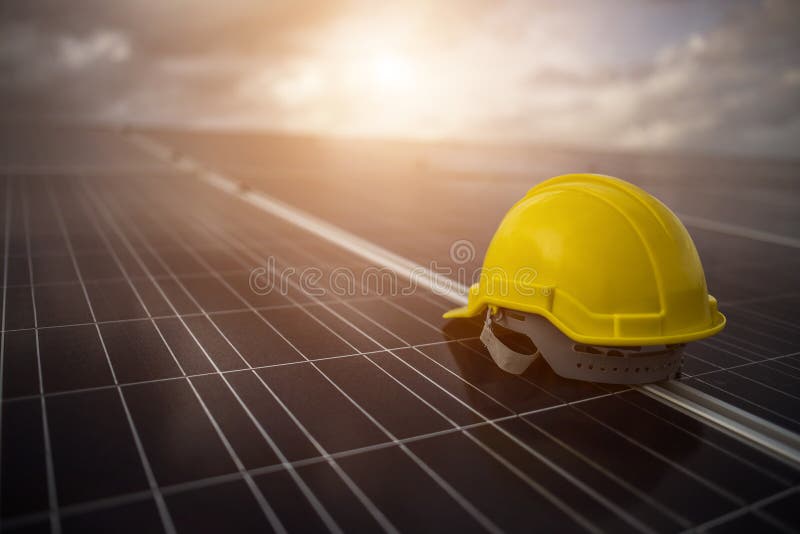 Yellow Safety Helmet on Solar Cell Stock Photo - Image of photovoltaic ...