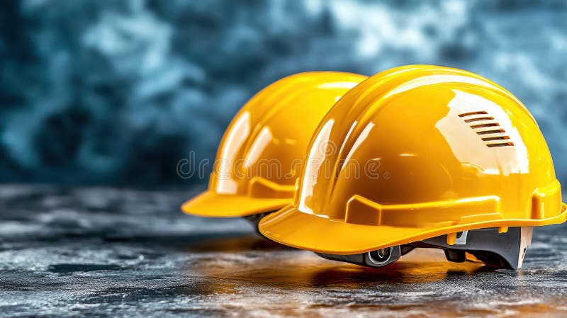 Yellow Safety Helmets Placed on Textured Surface, Symbolizing ...