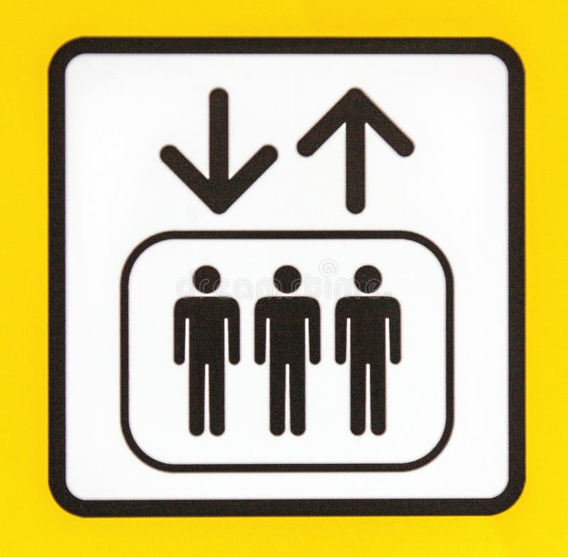 Yellow Safety Sign with Arrow and the People. Stock Photo - Image of ...