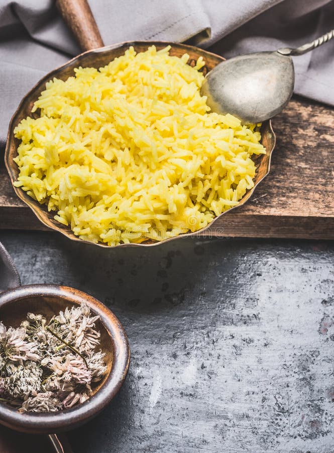 Yellow Saffron Rice with Green Garnish Stock Image - Image of ...