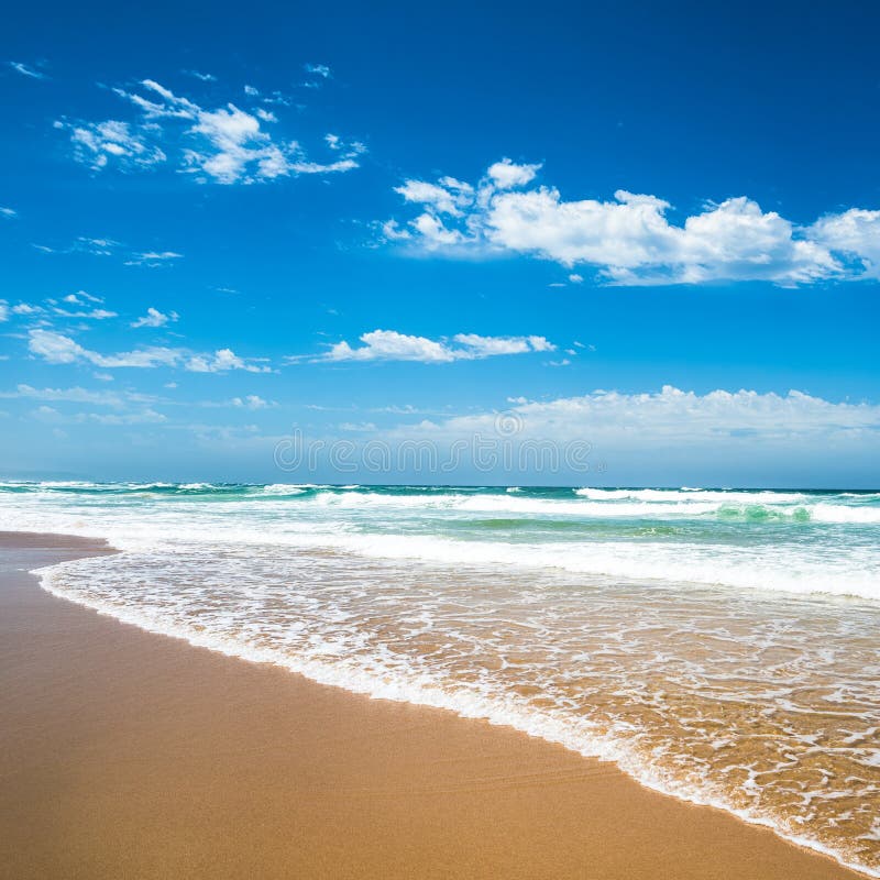 Yellow Sand Beach, Sea and Deep Blue Sky Stock Image - Image of blue ...