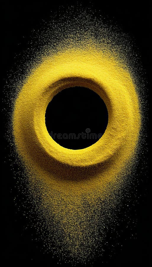 Yellow Sand Circle Frame on Black Background, Sand Splash, Golden ...