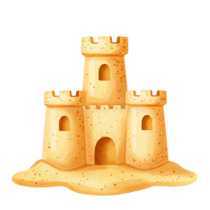 Yellow Sandcastle on White Background Stock Illustration - Illustration ...
