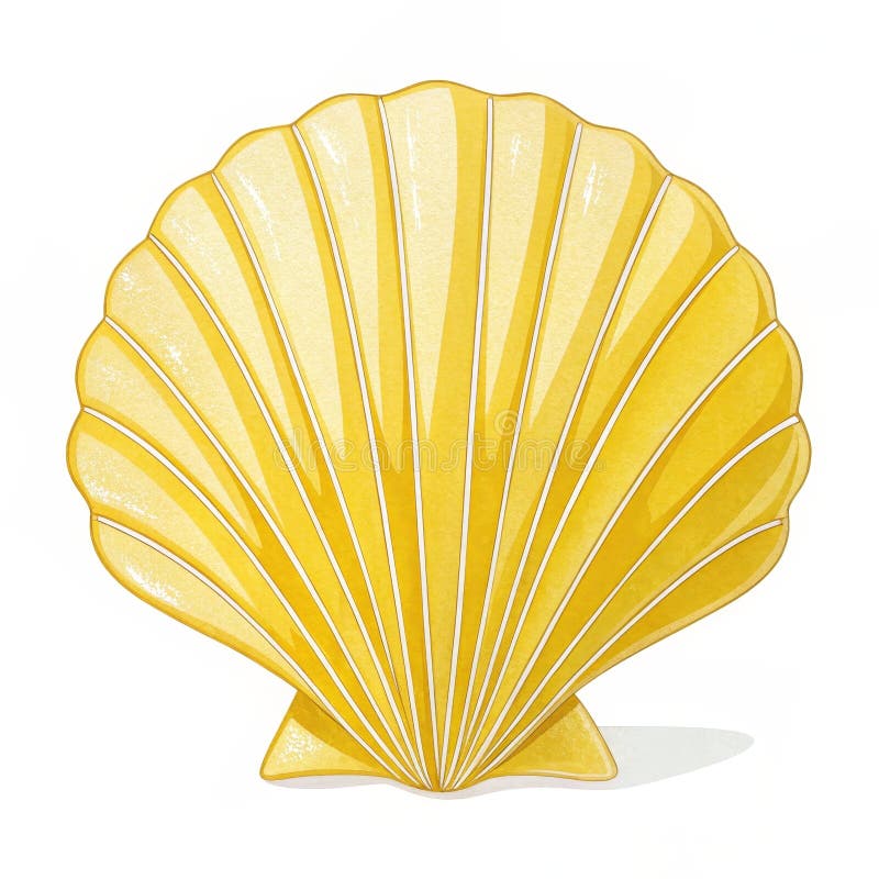 Yellow Scallop Shell Illustration, Isolated on White Background ...