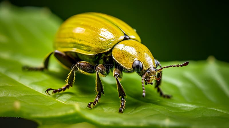 Yellow Scarab Beetle on Green Leaf, AI Generative Stock Illustration ...