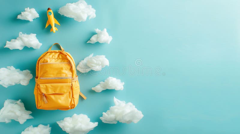 A Yellow School Backpack is Depicted Flying through a Sky Made of ...