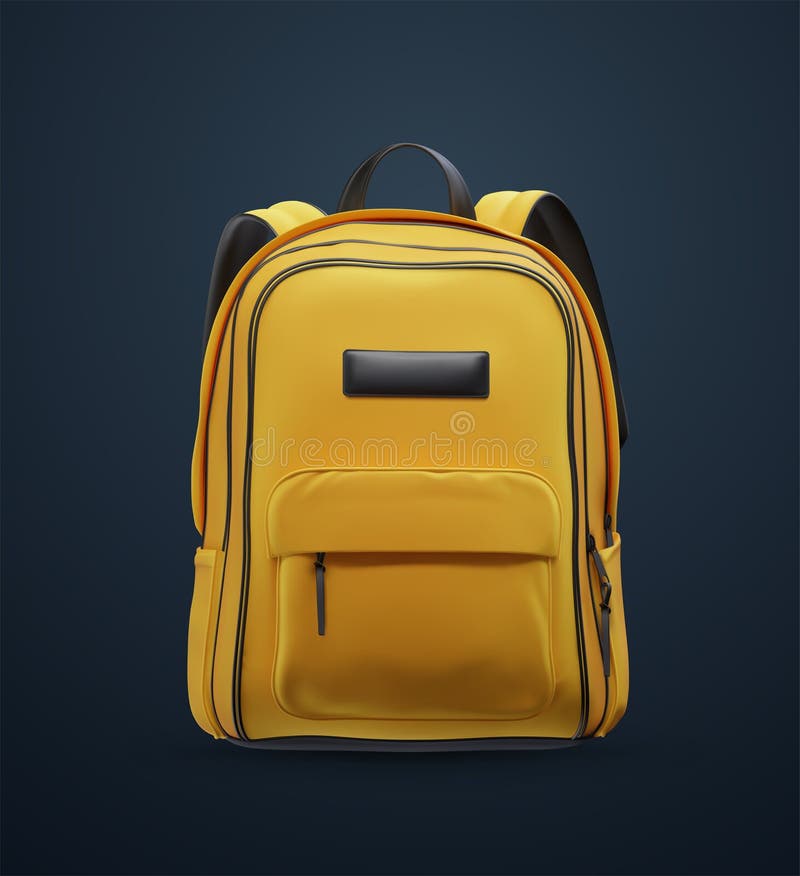 Yellow School Bag Isolated on Dark Background. Vector 3d Illustration ...