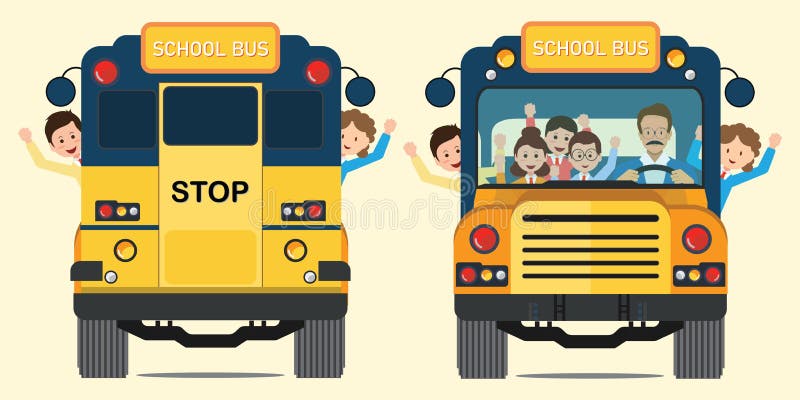 Cartoon Yellow Bus In Front View Stock Vector - Illustration of ...