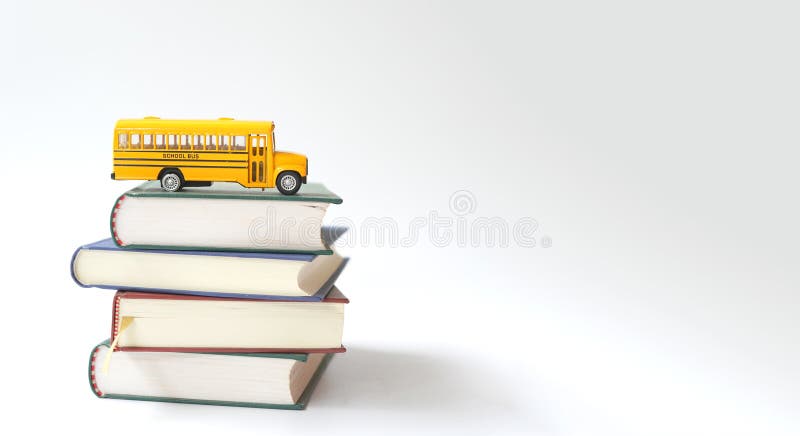 Yellow School Bus with Books, Stock Photo - Image of stack, college ...