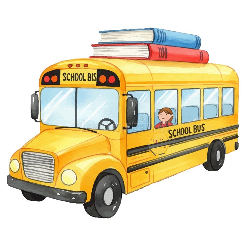 Yellow School Bus Carrying Stack of Books Illustration Stock Vector ...