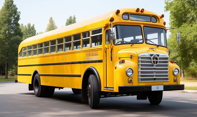 Yellow School Bus Driving Down Street Stock Image - Image of urban ...