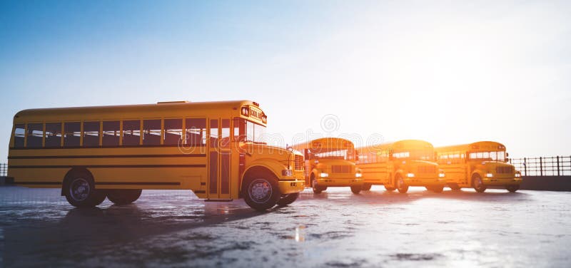 Yellow School Bus Fleet on Parking Stock Image - Image of school ...