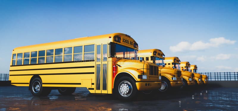 Yellow School Bus Fleet on Parking Stock Photo - Image of school ...