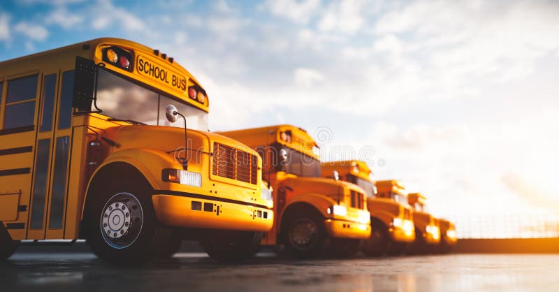 Yellow School Bus Fleet on Parking Stock Photo - Image of fleet ...