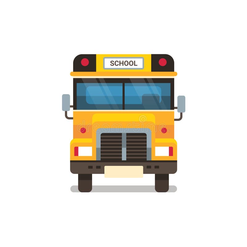 Yellow School Bus Front View Pupils Transport Concept on White ...