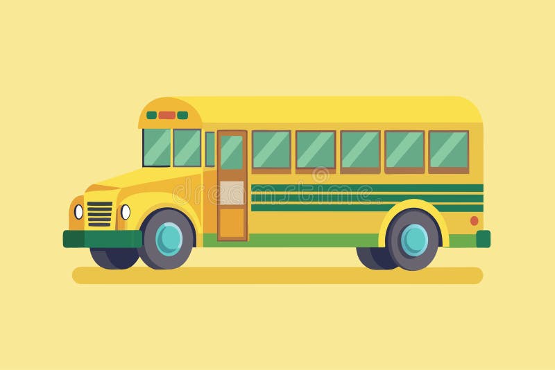 A Yellow School Bus with a Green Stripe Stock Vector - Illustration of ...