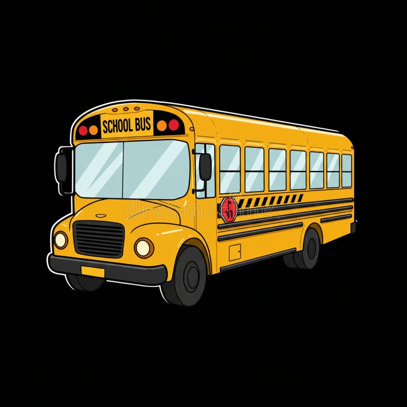 Yellow School Bus Illustration with a Black Grille and Rounded ...