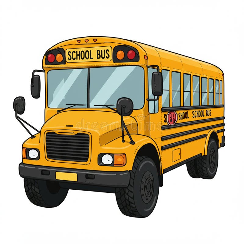 Yellow School Bus Illustration with a Rounded Front, Large Windshield, and Prominent Stock ...
