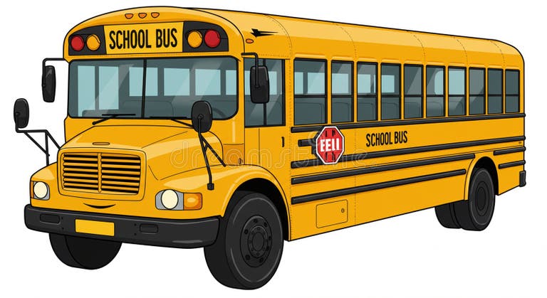 Yellow School Bus Illustration with a Traditional Design, Featuring a ...