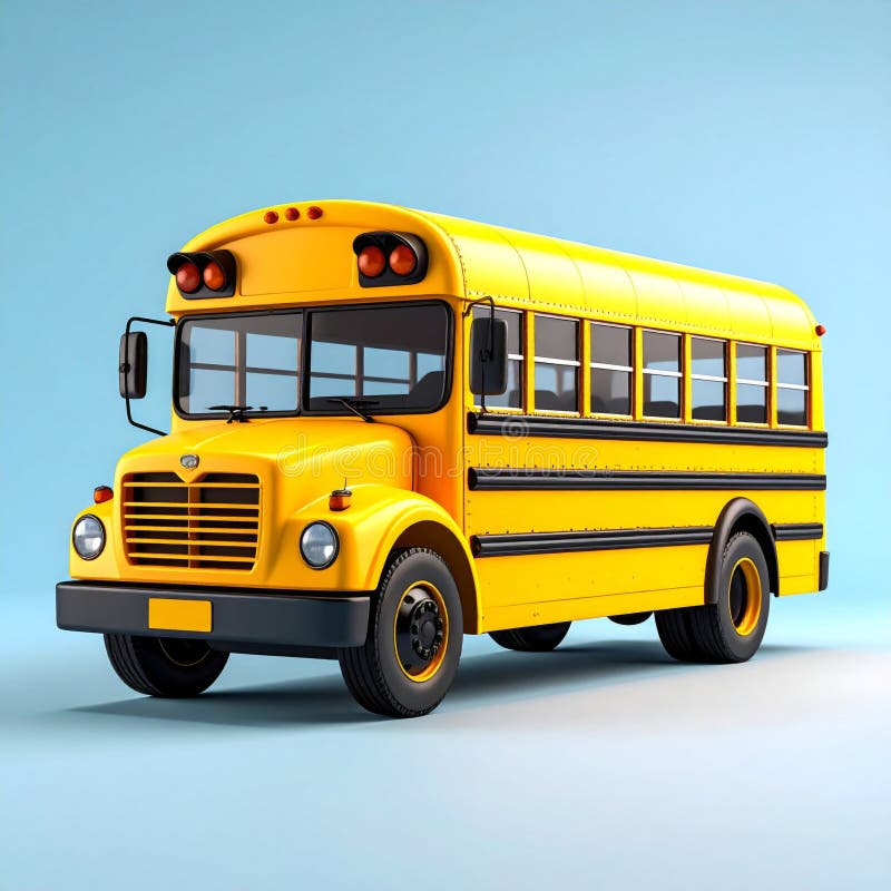 Yellow School Bus on Light Blue Background Stock Illustration ...