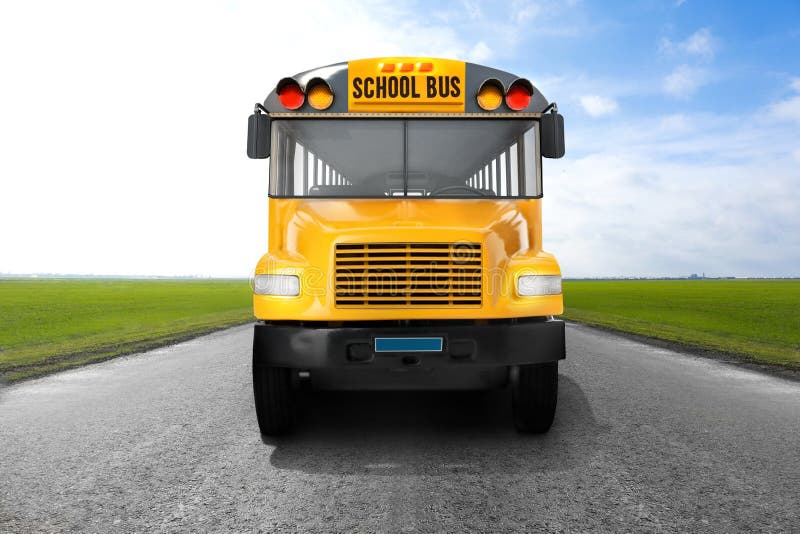 Yellow School Bus on Road. Transport for Students Stock Photo - Image ...