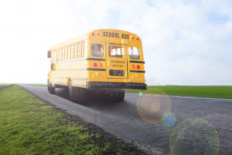 Yellow School Bus on Road Outdoors. Transport for Students Stock Photo ...