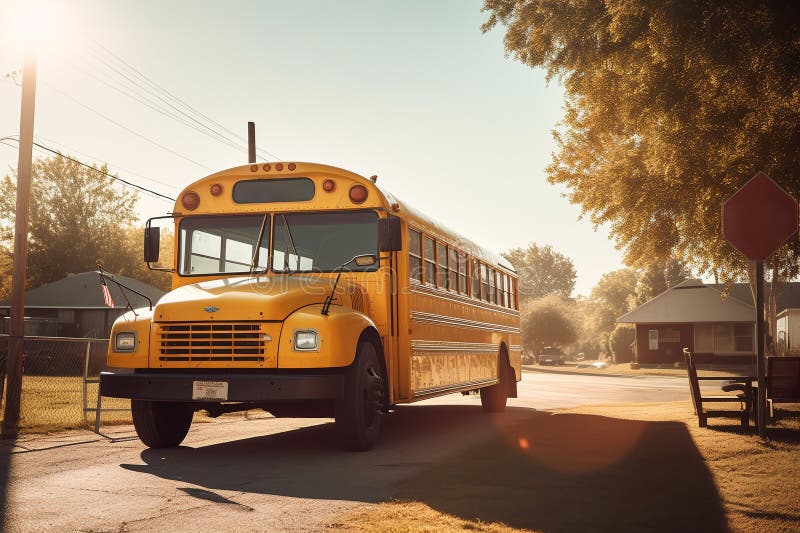 Yellow School Bus, Sunny Day. Back To School. Ai Generative Stock Image ...