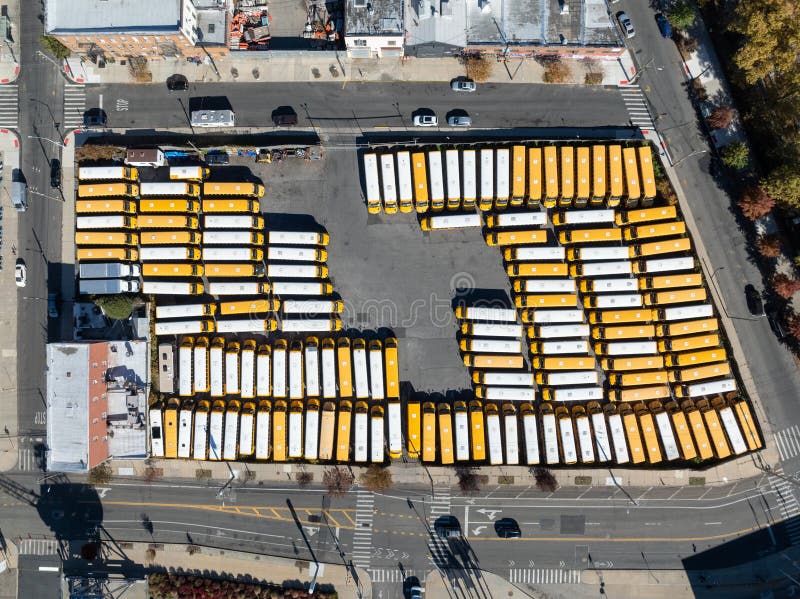 Yellow School Buses Aerial Top View Stock Image - Image of brooklyn ...