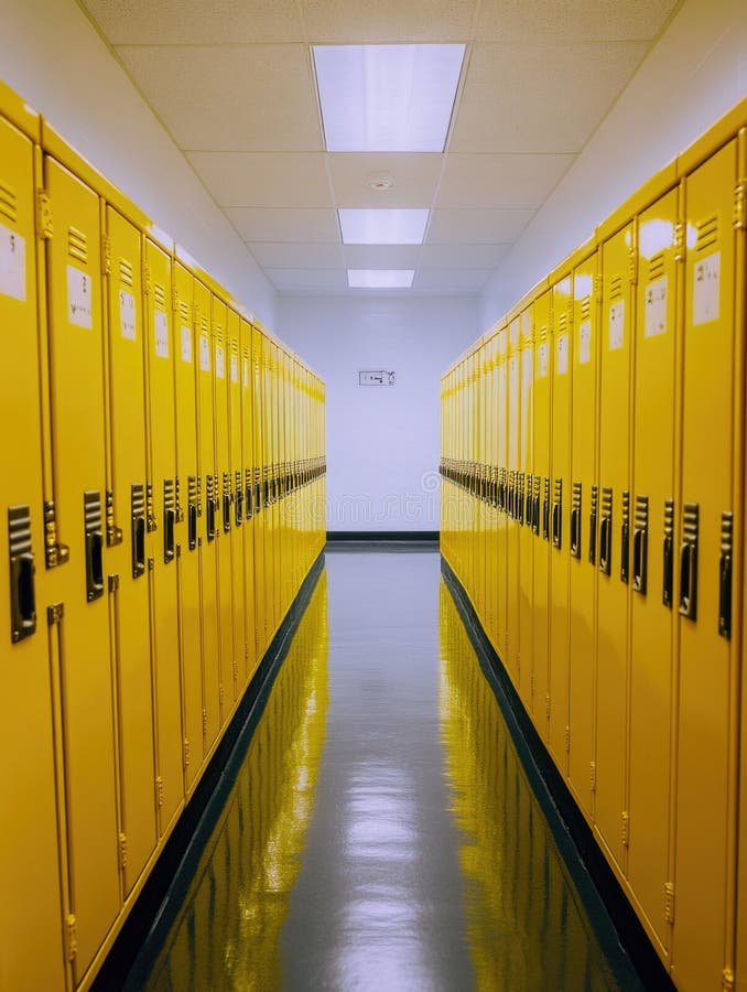 Yellow School Lockers stock image. Image of locker, generated - 358988031