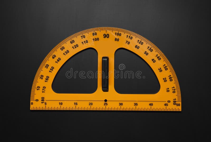 Yellow School Protractor on Blackboard, Top View Stock Photo - Image of ...