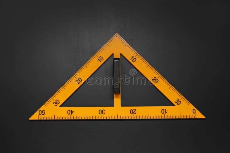Yellow School Triangle on Blackboard, Top View Stock Image - Image of ...