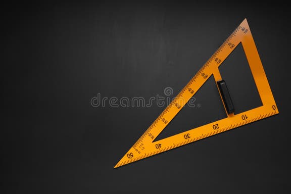 Yellow School Triangle on Blackboard, Top View Stock Image - Image of ...