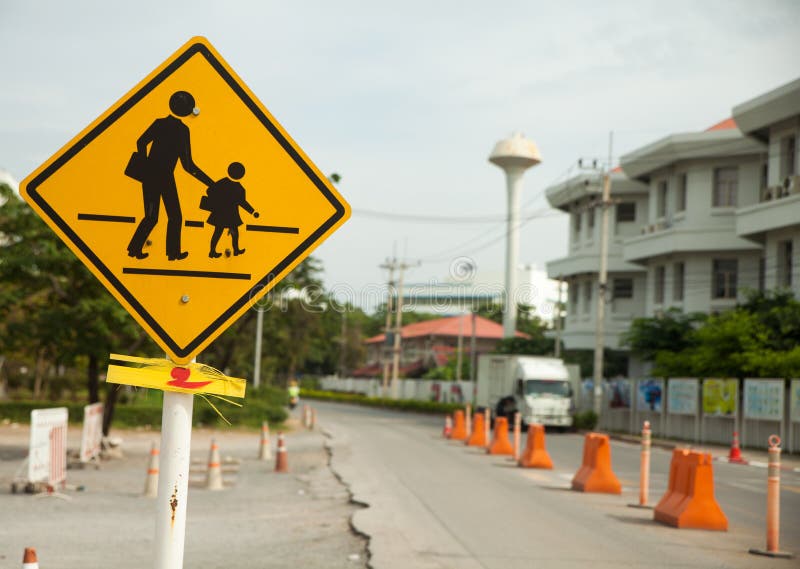 Yellow school zone sign stock photo. Image of background - 81789114