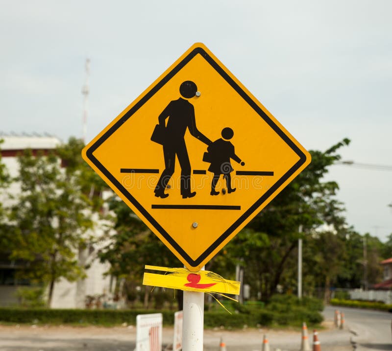 Yellow School Zone Sign Isolated on White Stock Image - Image of school ...